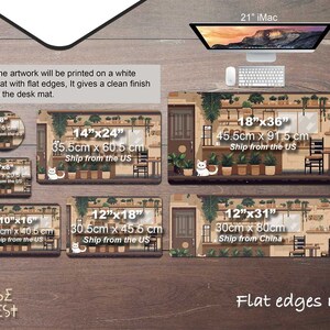 Cute Coffee Shop 8 Bit Pixel Art PU Leather Desk Mat Anime, Cat Plants ...