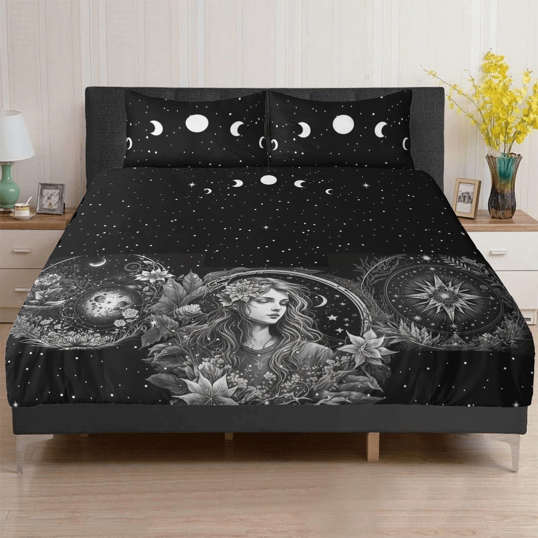 Dark Cottagecore Wicca Celestial 3 Pcs Beddings, Witchy Starry Night ...