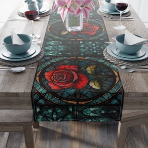 Dark Academia Medieval Stained Glass Rose Gothic Dinner Table Runner ...