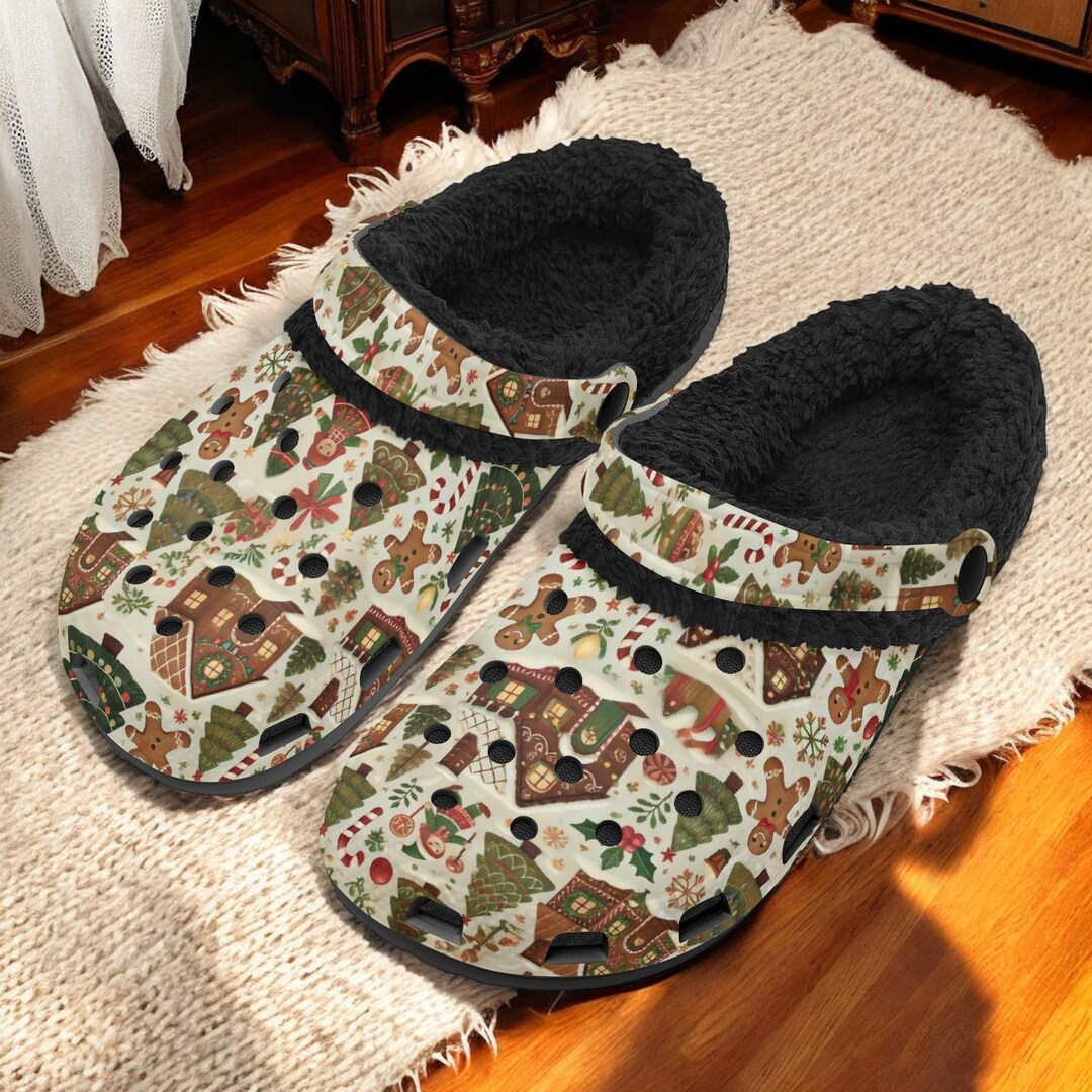 Cute Gingerbread Man Cozy Slides, Christmas Slip on Clogs, Cottagecore ...