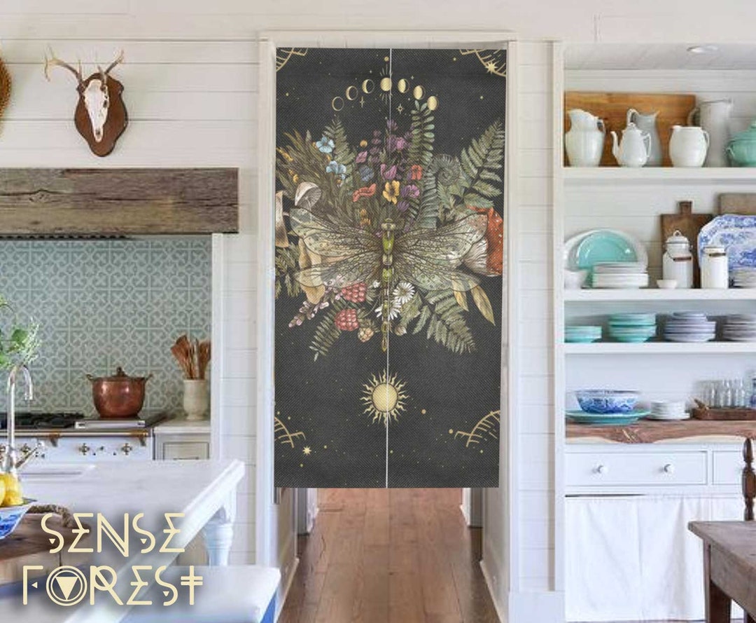 Cottagecore Japanese Noren Curtain, Forest Dragonfly Door Curtain ...