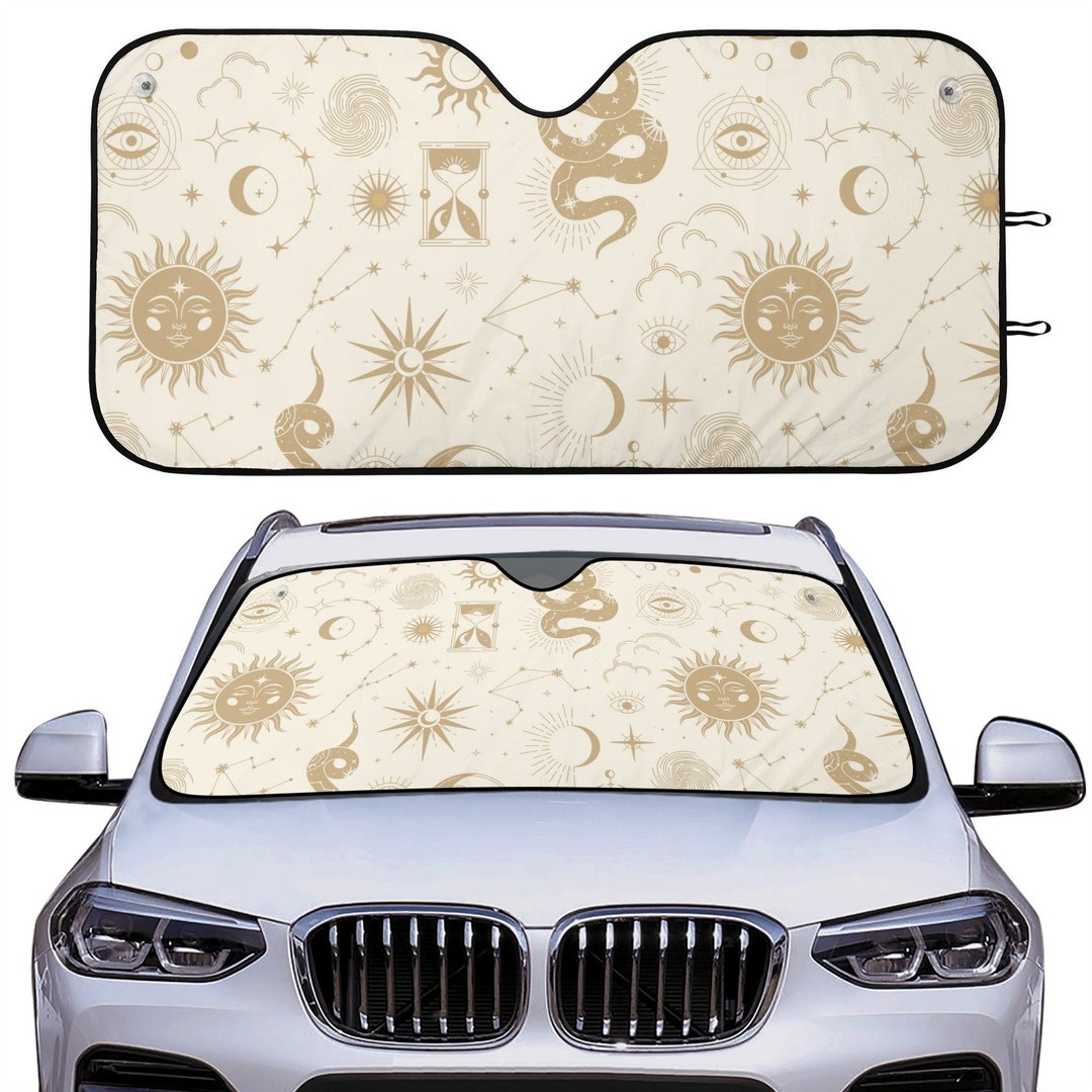 Boho Beige Windshield Sunshade, Celestial Witch Sun Moon Car Sun ...