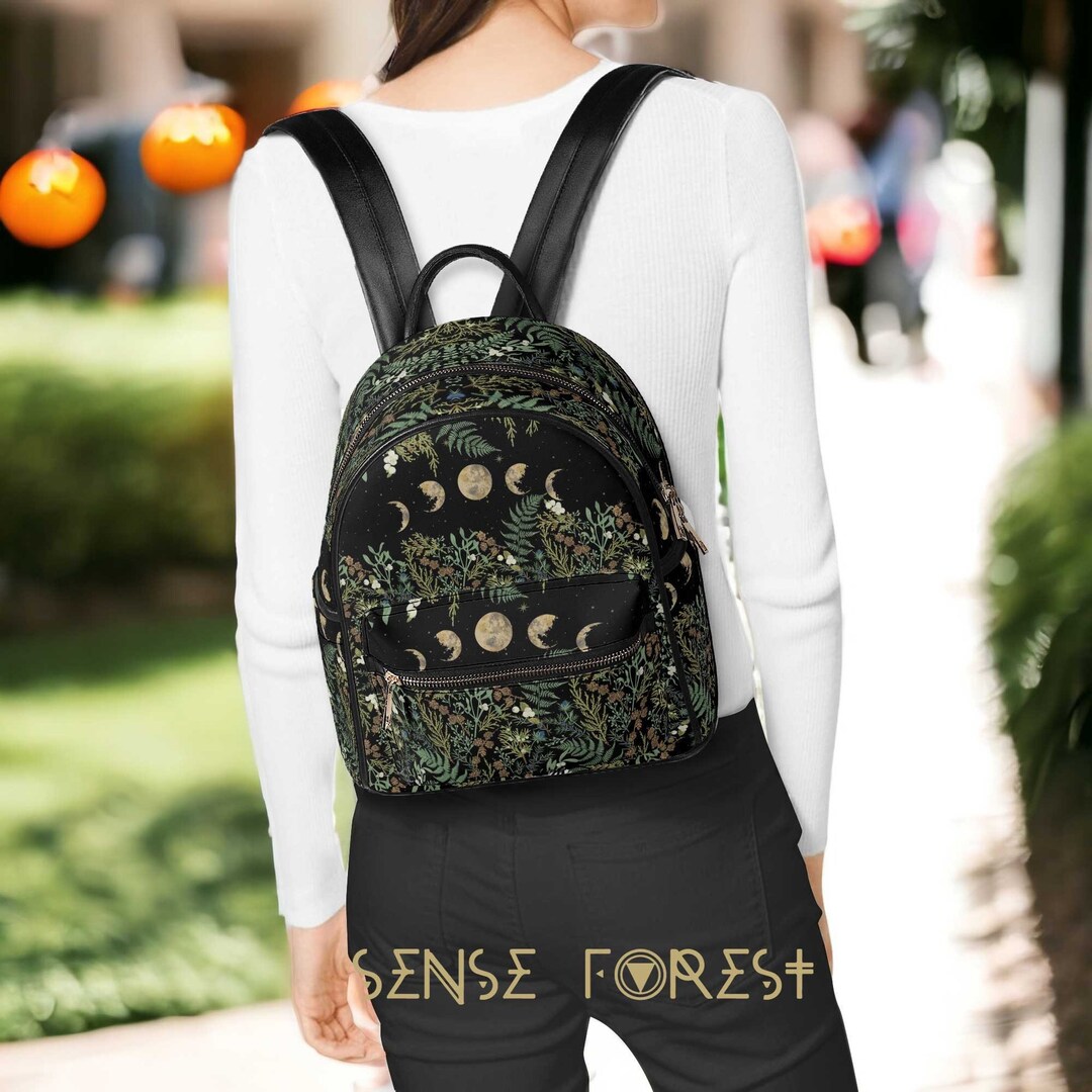 Pine Forest Moon Phase Backpack, Whimsical Dark Cottagecore Fern Witchy ...
