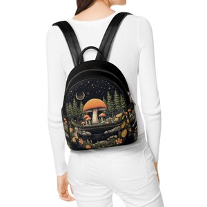 Mini Retro Black Vegan Leather 70s Mushroom Backpack, Cute Cottagecore ...