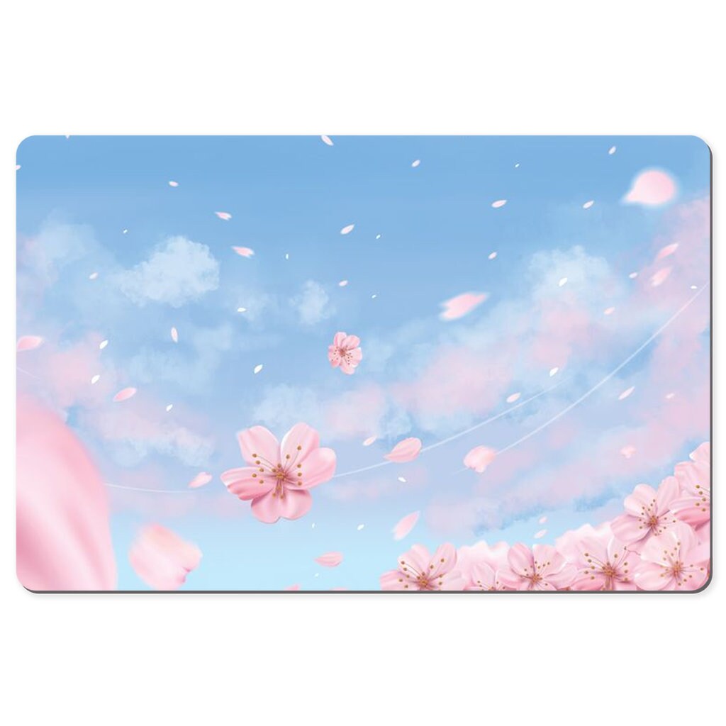 Pink Sakura Flying In The Blue Sky Desk Mat Kawaii cherry | Etsy