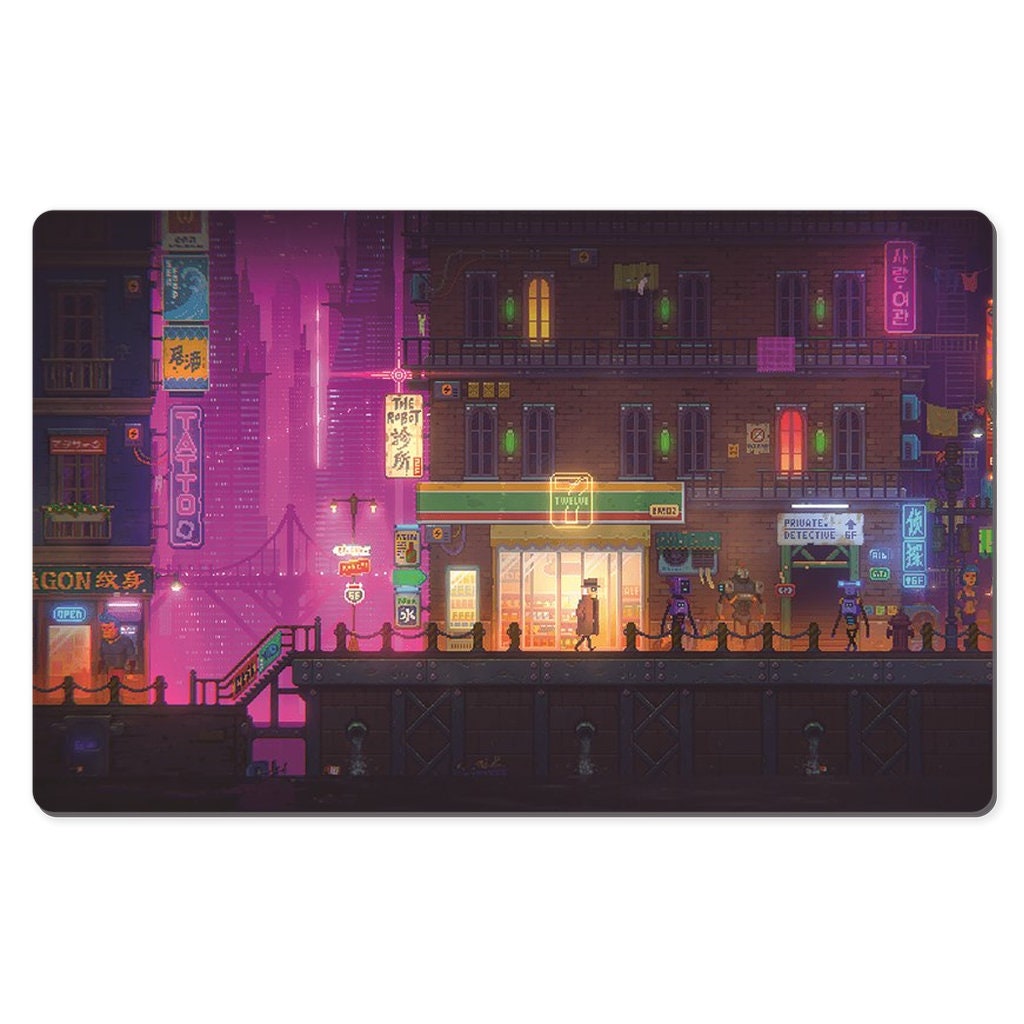 Japanese Anime Pixel Game Art Desk Mat Neon City Gaming Desk | Etsy Canada