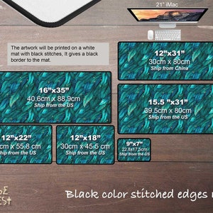 Teal Green Turquoise PU Leather Desk Mat, Peacock Feather XXL Witchy ...