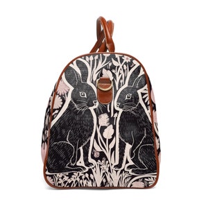 Cottagecore Pink Lino Print Rabbit Waterproof Travel Bag, Cute Boho ...