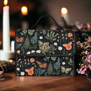 Whimsical Cottagecore Canvas Satchel Bag, Moth and Butterfly Crossbody ...