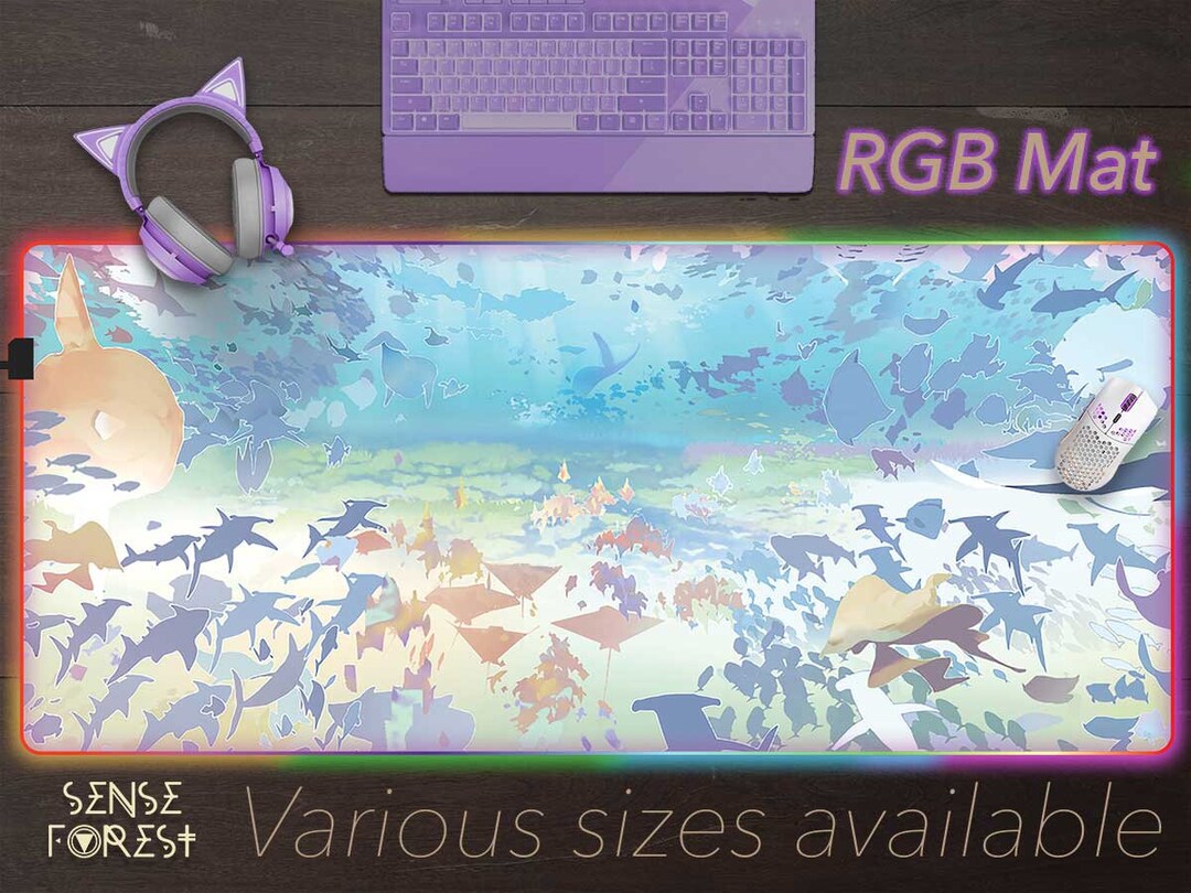 Blue Ocean Fish Stingray Desk Mat RGB , XXL Fish Crowd Peaceful Gaming ...
