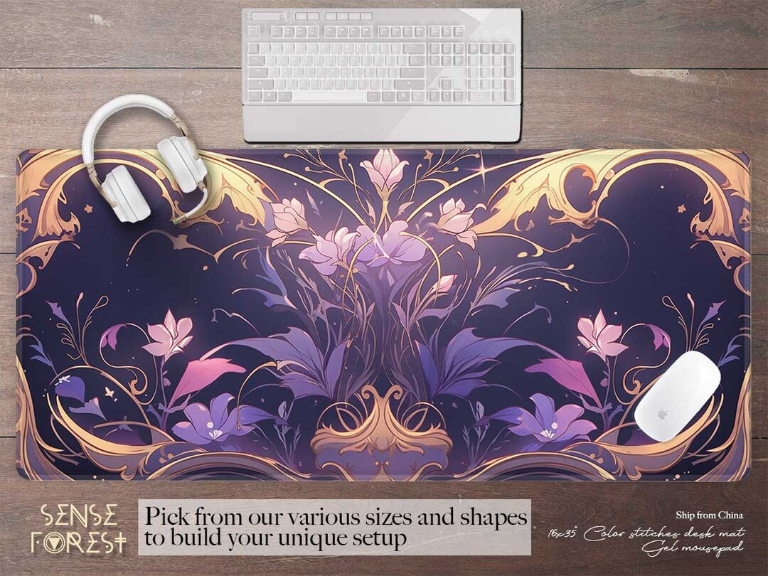 Purple Gold Floral Princess Fairytale Desk Mat Cute, Japanese Anime ...