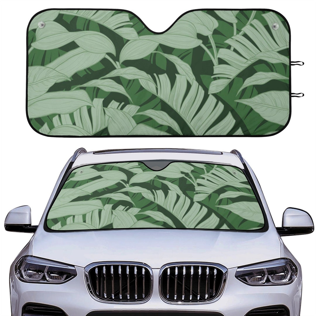 Green Leaf Car Sunshade for Windshield, Tropical Sun Blocker, Car ...