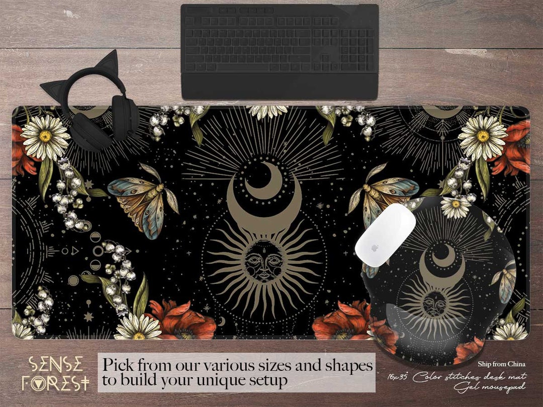Dark Cottagecore Poppy Daisy Celestial Desk Mat RGB, Green Witch Alter ...