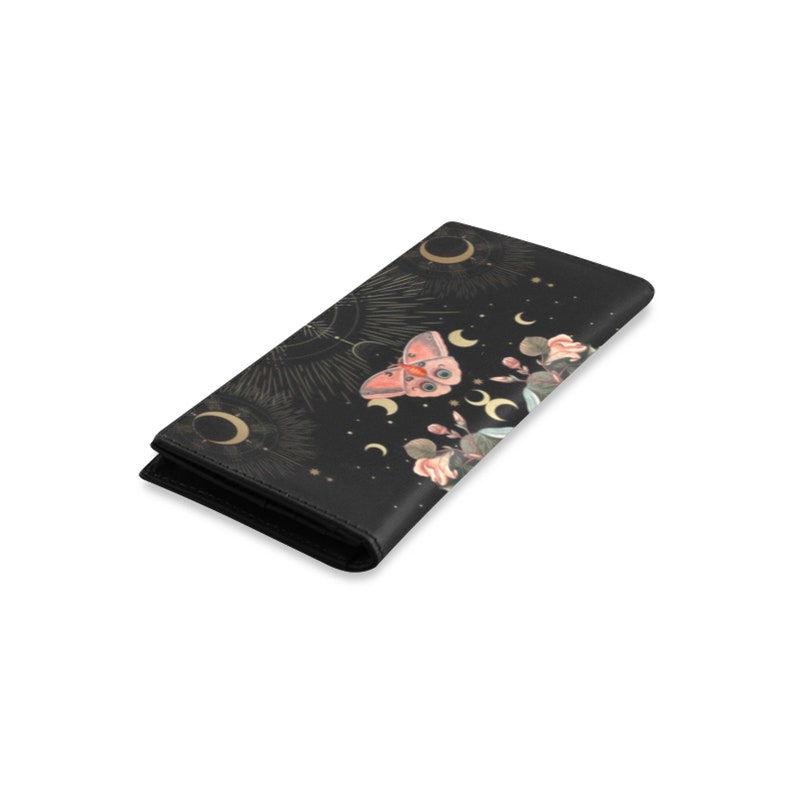 Boho Moon Moth Bi-fold Black Witchy Vegan Leather Wallet Dark - Etsy