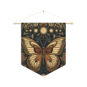 Retro Boho Cottagecore Wall Art, Mystical Sun Big Butterfly Pennant ...