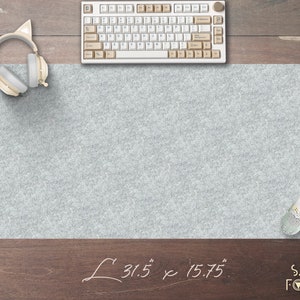Minimalist XXL Felt Wool Desk Mat, Solid Color Grey Gaming Felt Mouse ...
