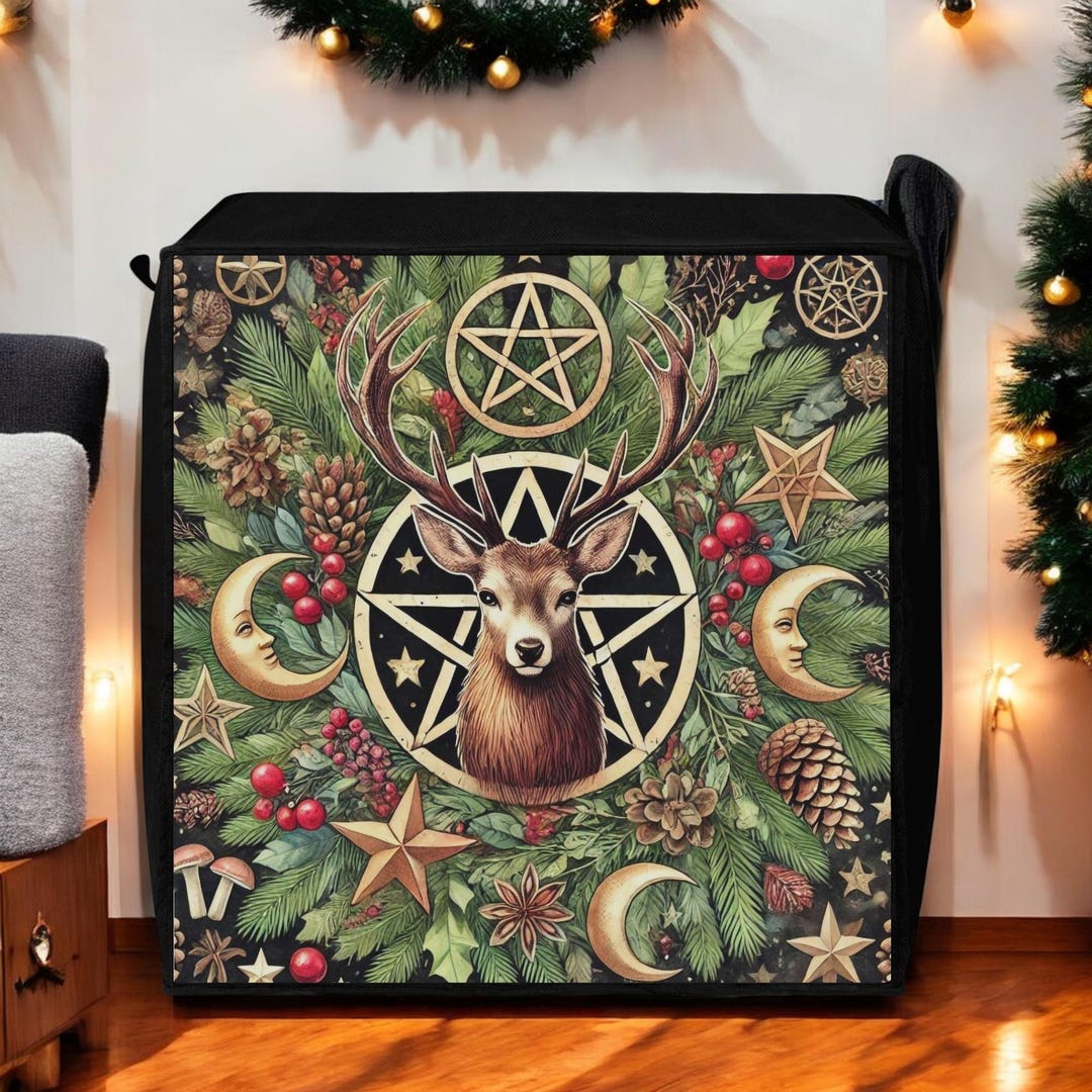 Pagan Yule Christmas Deer Home Organizing Collapsible Soft Fabric Box ...