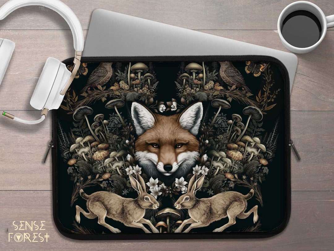 Dark Cottagecore Mushroom Forest Animal Laptop Sleeve, Fox Rabbit Hare ...