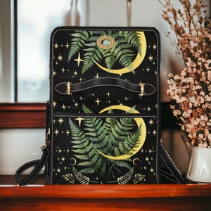 Whimsigoth Dark Cottagecore Canvas Satchel Bag, Moon Stars Fern Purse ...