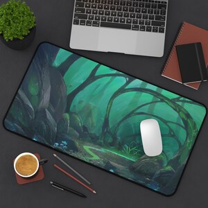 Stitched Edges Green Ocean Desk Mat Anime, Neon Mushroom Forest Fantasy ...