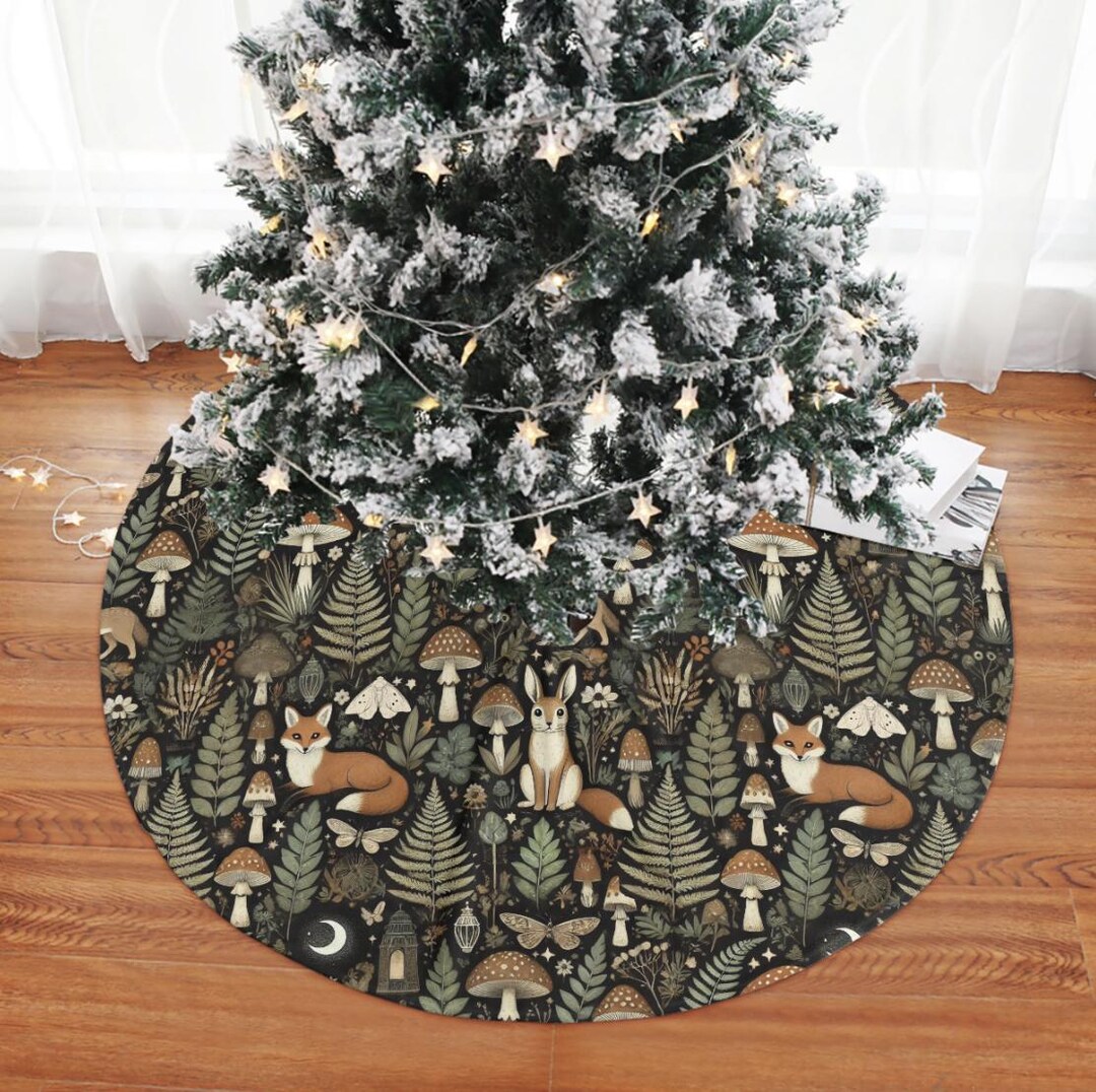 Cute Cottagecore Woodland Animals Christmas Tree Skirt, Nature Mushroom ...
