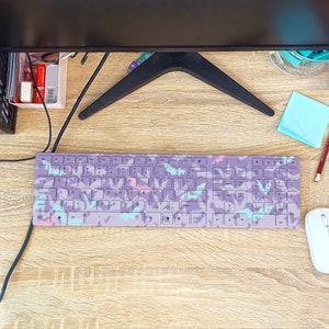 Kawaii Pastel Goth Purple Bats Wired and Wireless Keyboard Sublimation ...