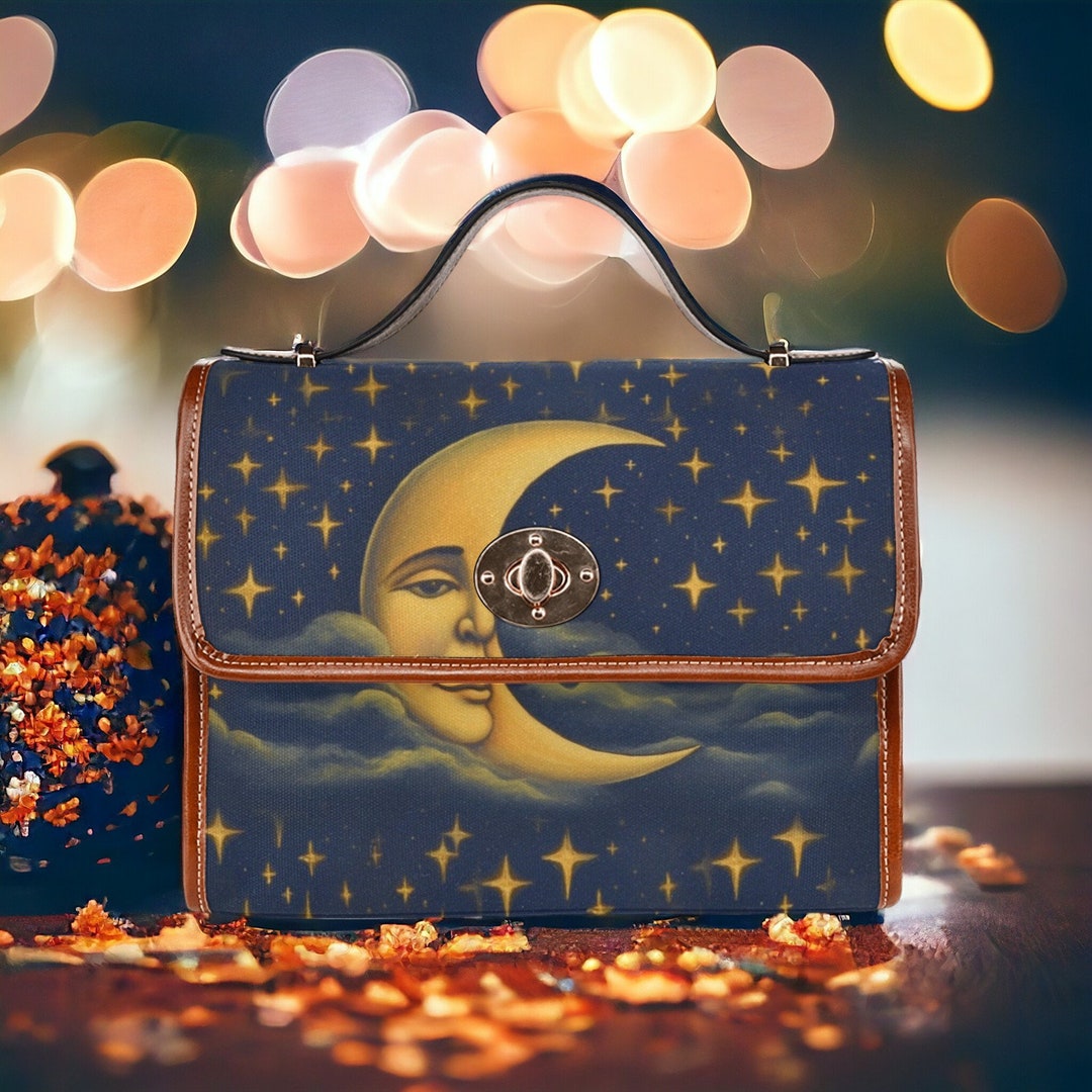 Whimsy Goth Blue Sky Starry Night Book Canvas Satchel Bag, Celestial ...