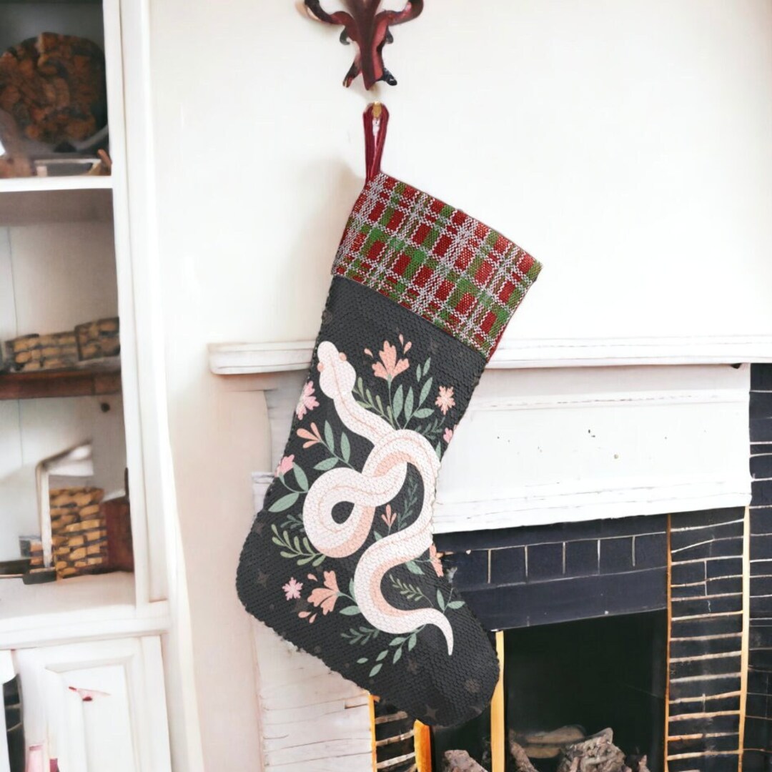Boho Floral Snake Reversible Sequin Stocking Perfect for Stuffing Santa ...