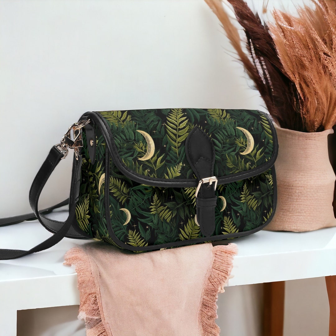 Boho Cottagecore Fern Moon Vegan Leather Shoulder Bag, Y2k Under Arm ...
