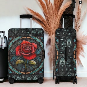 Medieval Stained Glass Rose Luggage Cover, Gothic Renaissance Stretchy ...