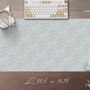 Minimalist XXL Felt Wool Desk Mat, Solid Color Grey Gaming Felt Mouse ...