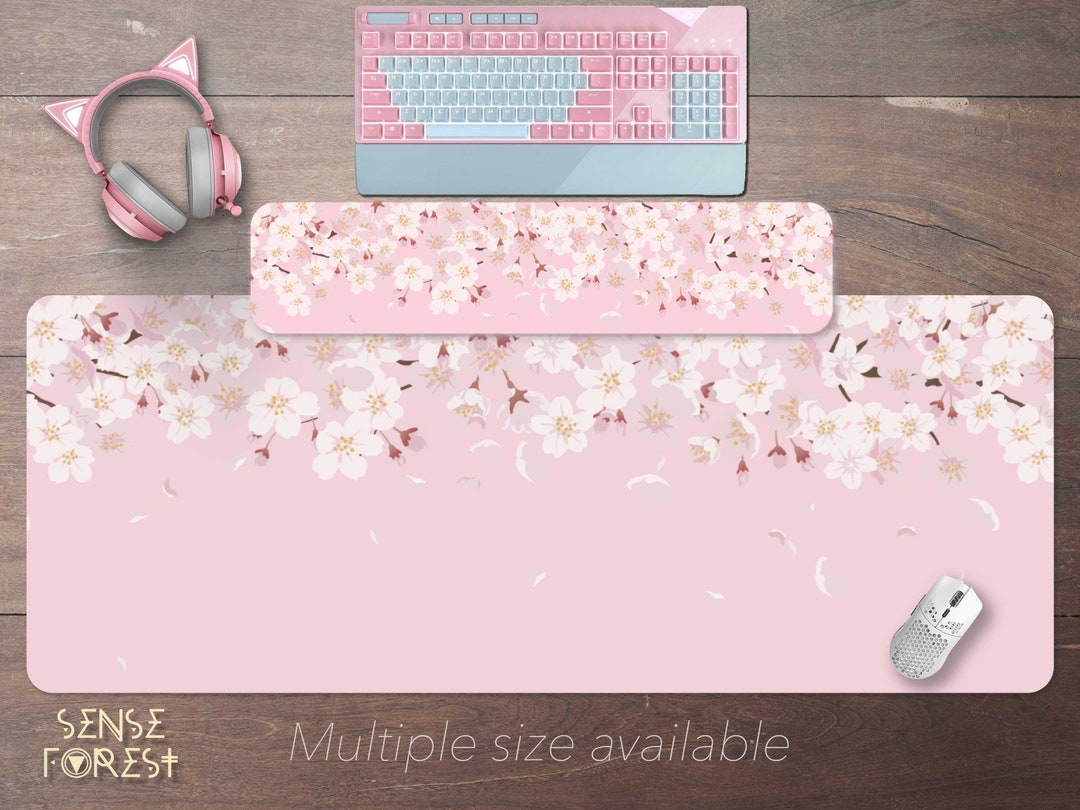 Cute Pastel Pink Extended Gaming Mouse Pad, Kawaii Japanese Cherry ...