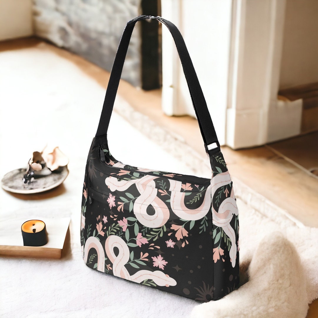 Dark Boho Snake Cottagecore Witchy Laptop Messenger Bag, Floral Nature ...
