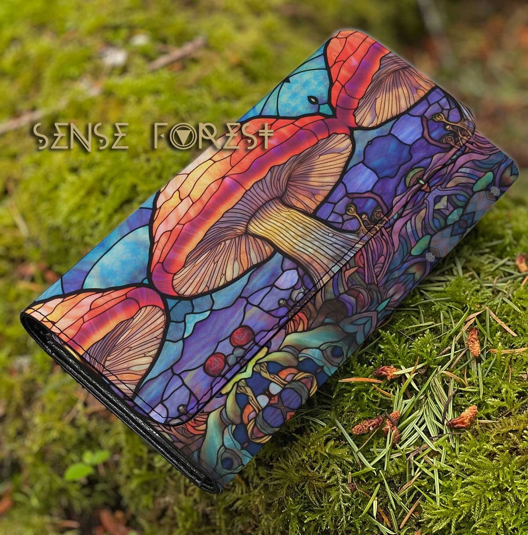 Cottagecore Stained Glass Mushroom Tri-fold Wallet, Witchy Vegan ...