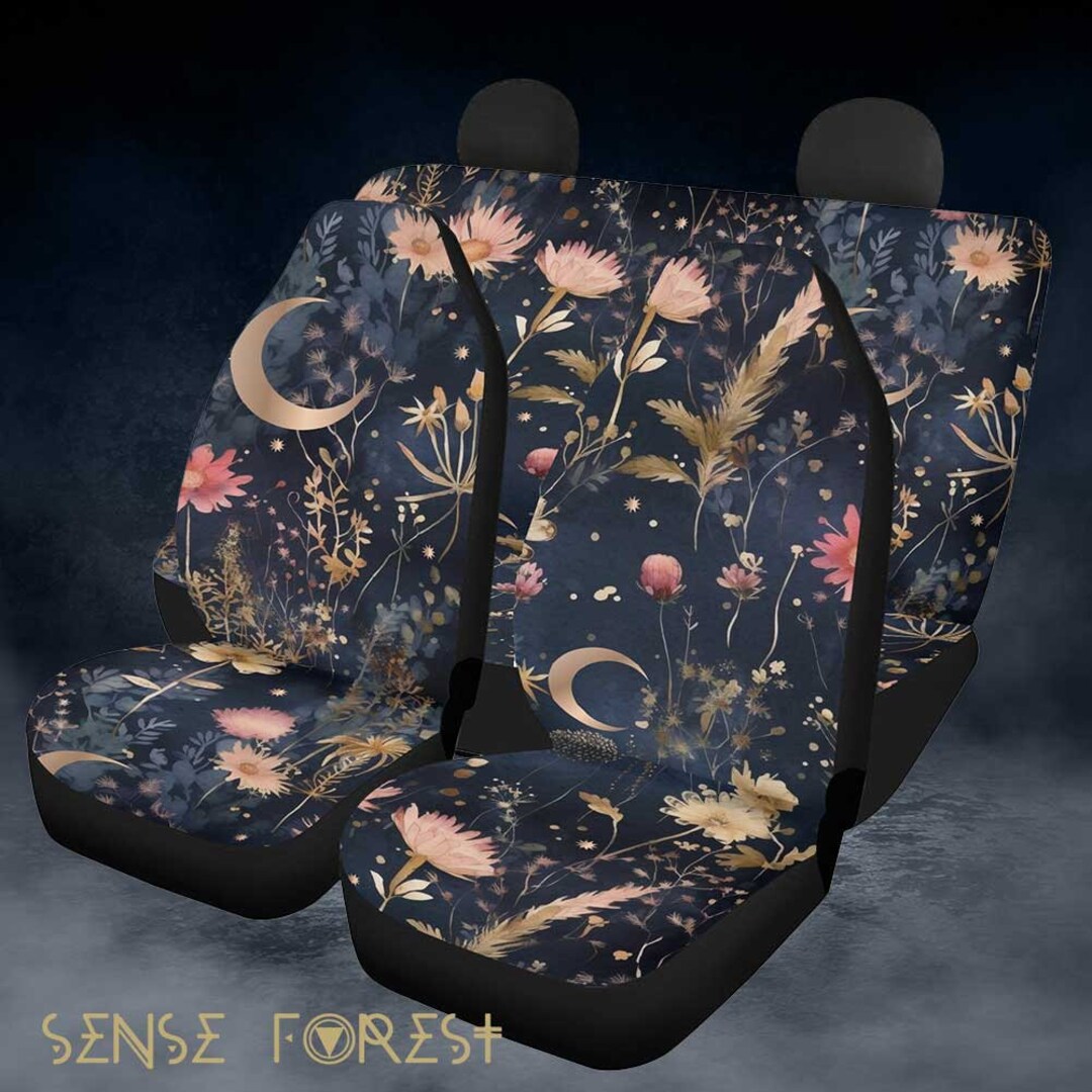 Cottagecore Wildflower Moon Night Car Seat Cover Set, Watercolor Floral ...