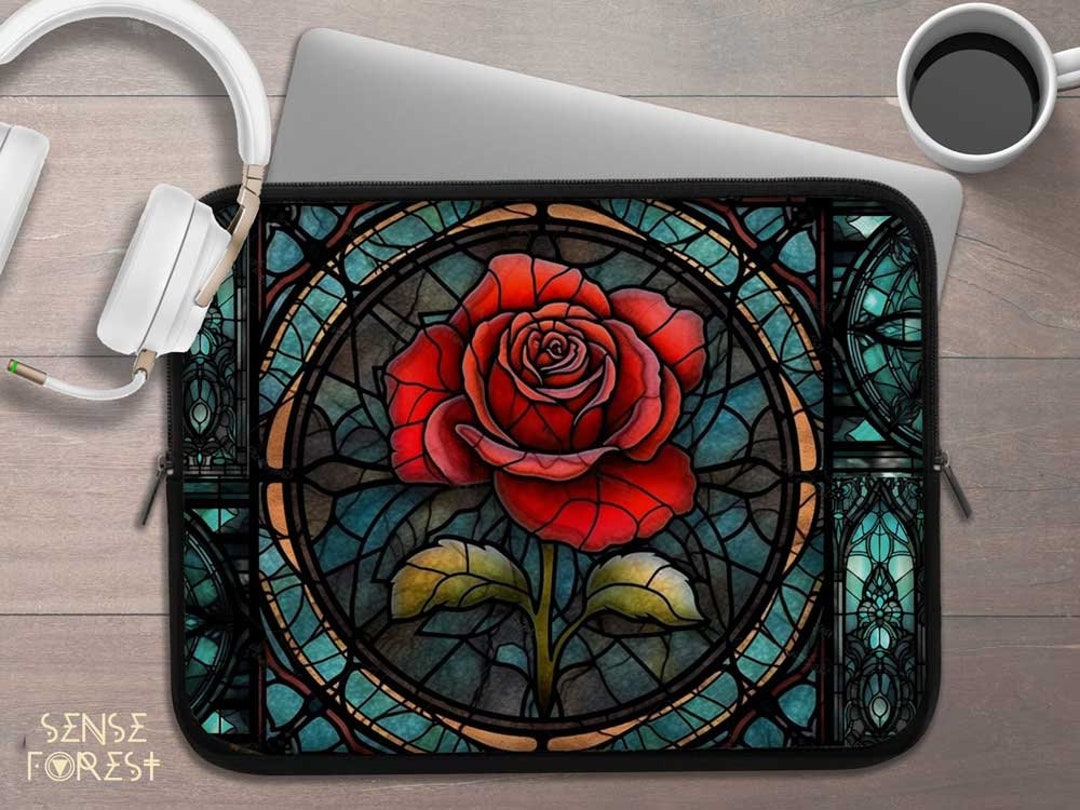 Medieval Gothic Stained Glass Rose Art Laptop Sleeve, Goth Laptop Case ...