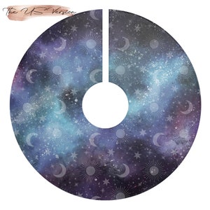 Dreamy Universe Sun Moon Star Tree Skirt, Blue Black Witchy Celestial ...