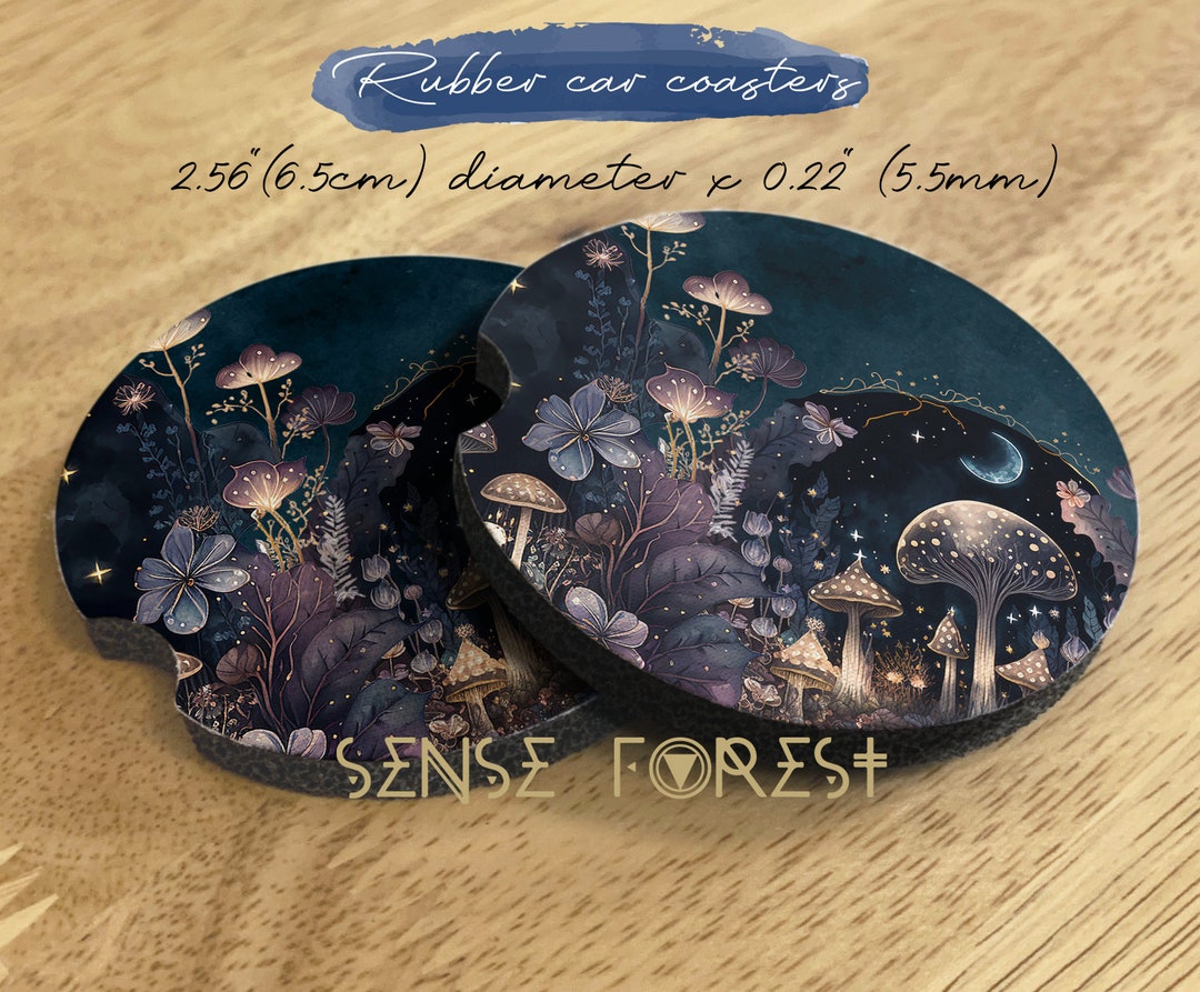 Dark Cottagecore Mushroom Rubber Car Coasters, Fungi Forest Soft ...