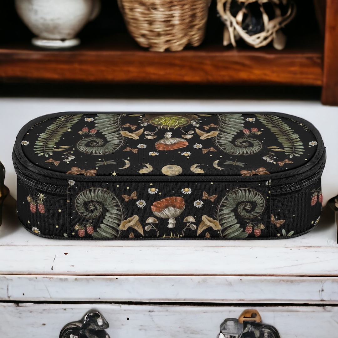 Dark Cottagecore Moon Phase Mushroom Artist Pencil Case, Fern Forest ...