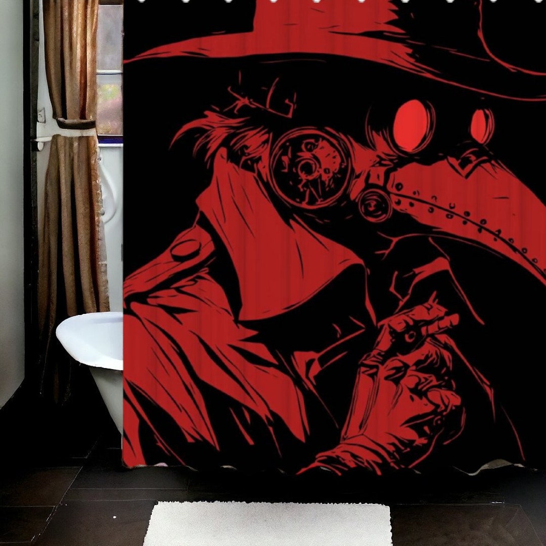 Gothic Steampunk Plague Doctor Crow Red Bath Shower Curtain With 12 C ...