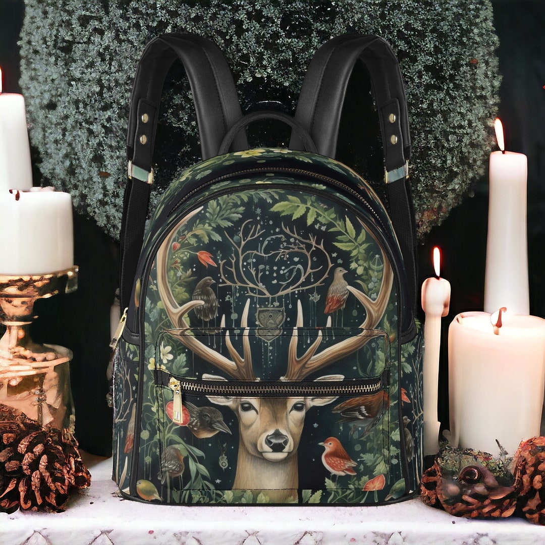Cottagecore Forest Animal Deer Antler Mini Black Backpack, Nature ...