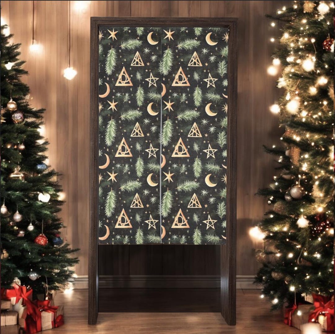 Atheist Christmas Pagan Noren Curtain, Moon Star Pine Winter Door ...