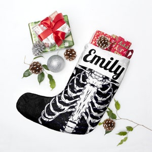 Kawaii Goth Spooky Christmas Stocking, Ribcage Skeleton Dark Christmas ...