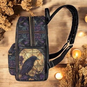 Dark Academia Medieval Stained Glass Black Crow Mini Backpack, Moon ...
