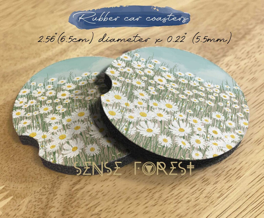 Cottagecore Rubber Car Coasters, Cute Daisy Blue Sky Soft Coaster With ...