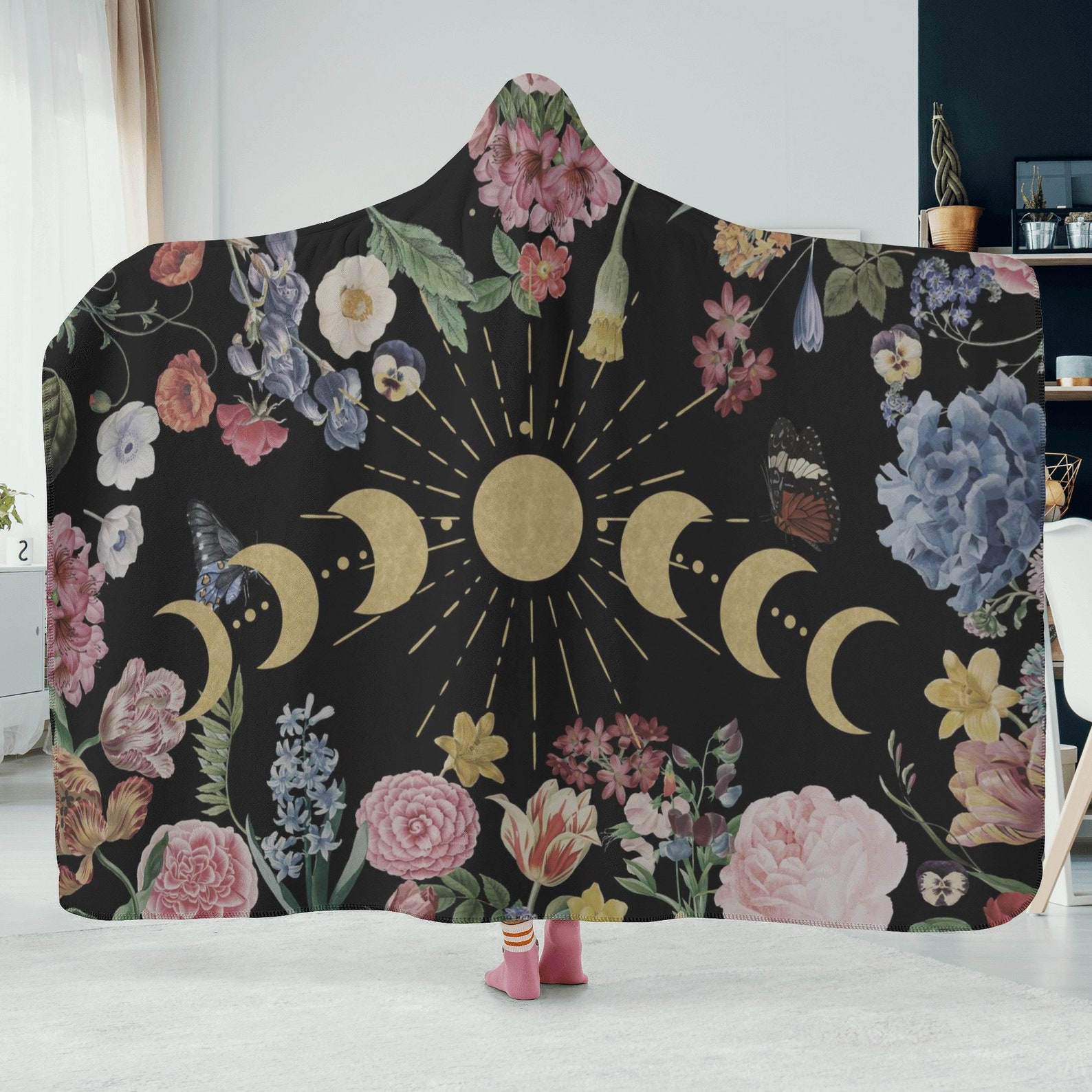 Cottagecore Moon Floral Hooded Blanket Maximalist Witchy - Etsy