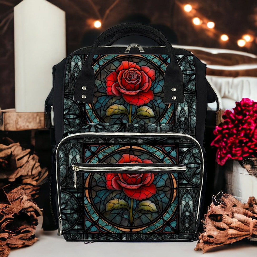 Gothic Teal Stained Glass Red Rose Art Nouveau Mommy Bag ...