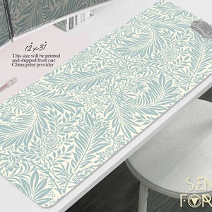 Vintage Teal Blue Floral Desk Mats, Turquoise Boho Botanical Desk Mat ...