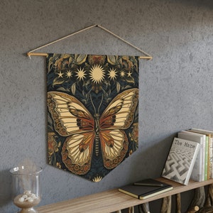 Retro Boho Cottagecore Wall Art, Mystical Sun Big Butterfly Pennant ...