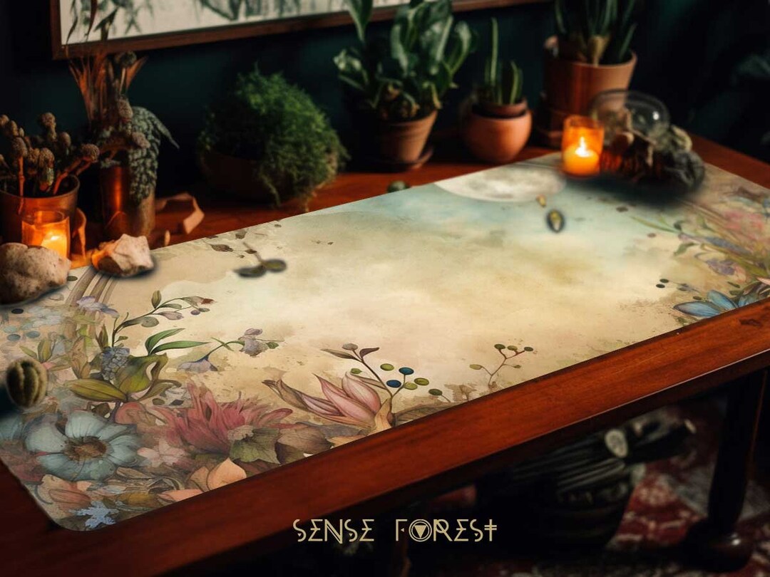 French Renaissance PU Leather Desk Mat, Cottagecore Moon Watercolor ...